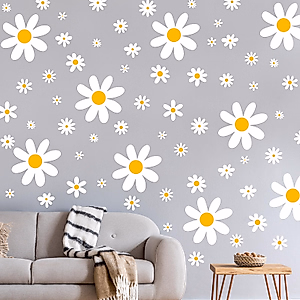 TaoBary 165 Pieces 15 Sheet Large Daisy Wall Decals Flower Stickers Vinyl Peel and Stick Floral Decal Daisy Wall Decor for Nursery Playroom Bedroom Living Room(Cute)