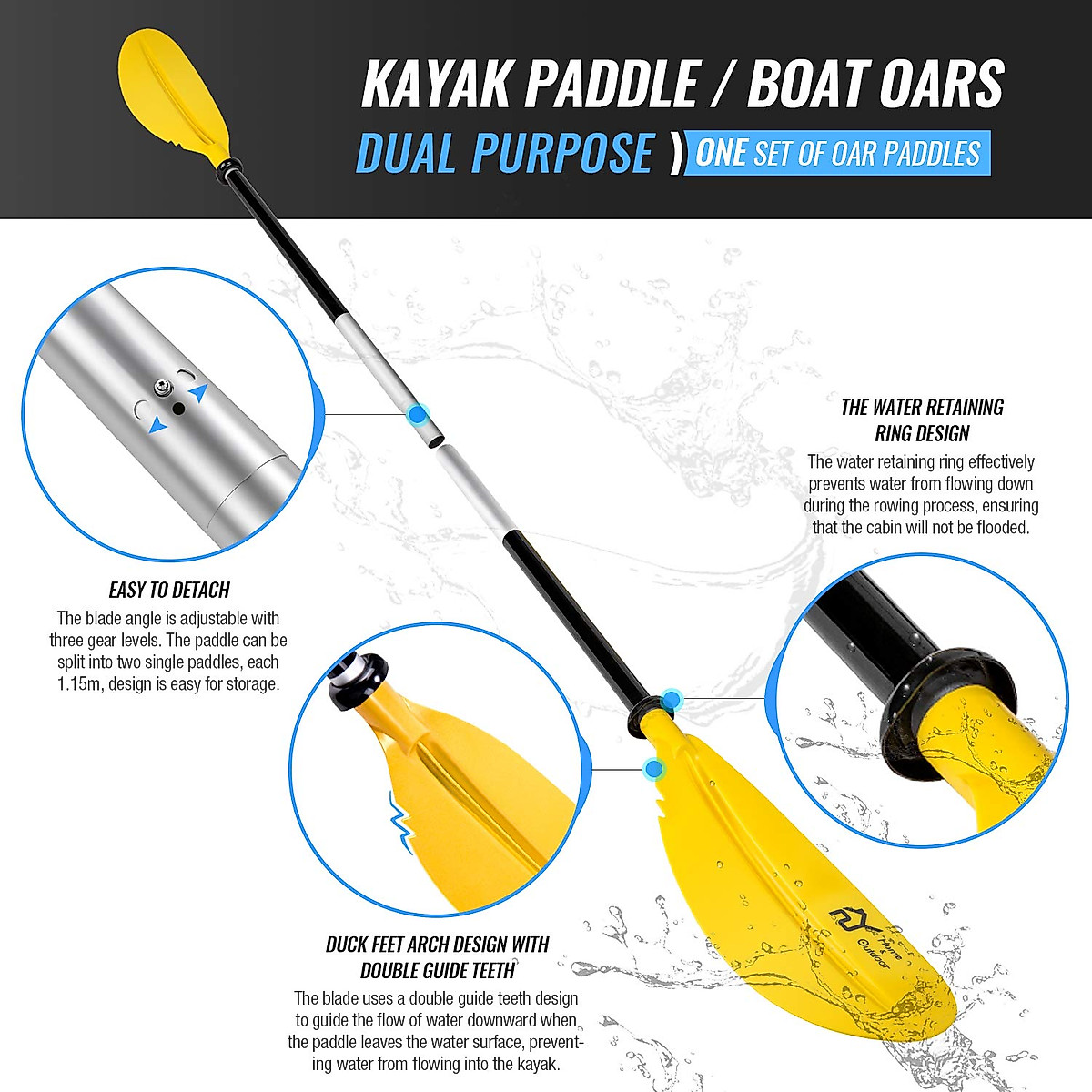 S.Y. Home&Outdoor Kayak Paddle Aluminum Alloy Oars for Boat 87.5 Inches Heavy Duty Canoe Paddle Asymmetrical Lightweight Boating Oar - Yellow
