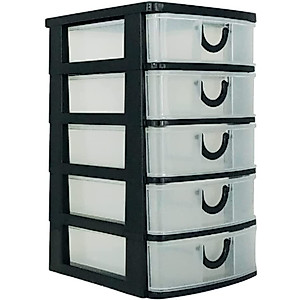 Massca 5 drawer storage organizer - Plastic dressers with drawers for Arts and Crafts, Small Tools, Sewing Accessories, Stationary, and Hardware, Compact Space Saving Small Plastic Drawers