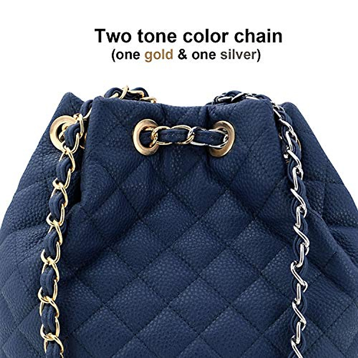 Womens Small Quilted Vegan Leather Hobo Backpack Satchel Fashion Casual Travel Shoulder Bags Crossbody Purse Daypacks Mini Bucket Bag (Navy)
