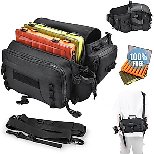 Goture Fishing Bag, Fishing Tackle Bag with Rod Holder, Water-Resistant Fishing Backpack Tackle Sling Bag, Fly Fishing Fanny Pack Storage, Fishing Tackle Box for Fishing Gear,Fishing Gifts for Men