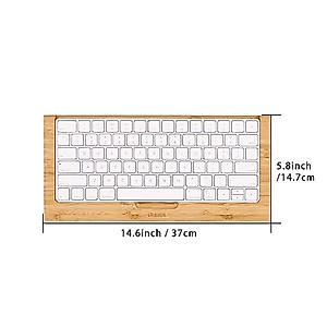 SAMDI Wooden Keyboard Tray, 2nd Generation Wireless Keyboard Tray for iMac Bluetooth Stand Base Keyboard Mounting Platform Shelf, Small Slot for Magic Keyboard Storage - (Bamboo)