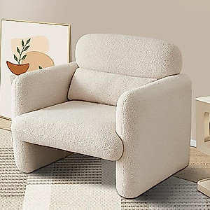 Tmsan Boucle Accent Chair for Living Room, 34" Modern Sherpa Barrel Arm Chair Comfy Upholstered Teddy Single Sofa Chair for Bedroom Office Lounge Club