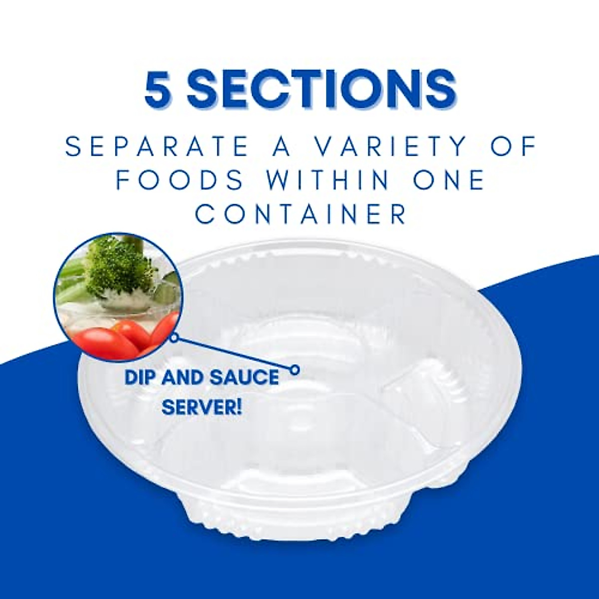 Amerito 20 Pack Clear Disposable Plastic Appetizer Trays with Lids - Divided Party Platter Container for Serving/Storing Food, Fruits & Veggies, Snacks, Candy & Nuts