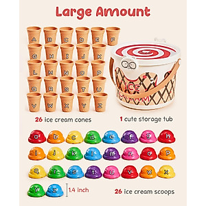 JoyCat Ice Cream Preschool Learning Activities Counting and Color Sorting Set Stacking Toys for Kids 3-5, Alphabet Learning Toys, ABC Learning Toys in Upper & Lowercase, Montessori Fine Motor Skill