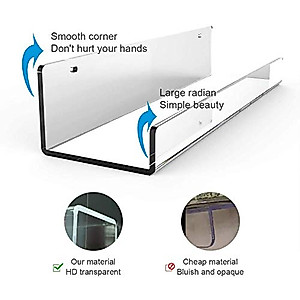 15 inch Clear Acrylic Floating Wall Ledge Shelf Display,4pcs Wall Mounted Nursery Kids Bookshelf Invisible Spice Rack, Bathroom Storage Shelves Display for Bedroom Office Toy Picture Ledge, 5MM Thick