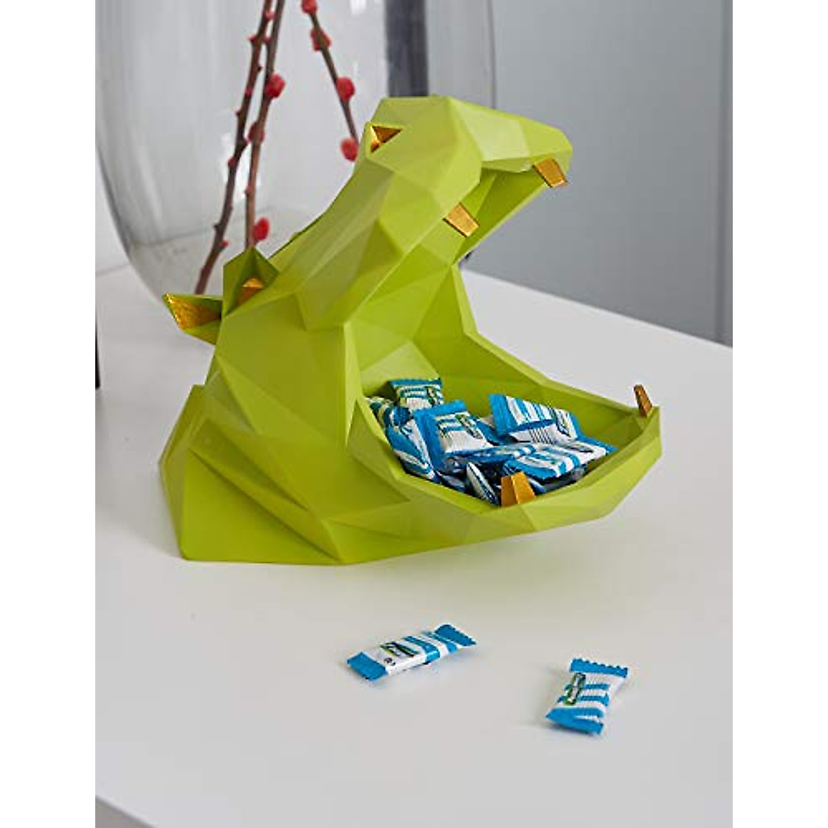 HAUCOZE Candy Dish Cookie Jar Hippo Gifts Sculpture Modern Decor Statue Table Centerpiece Crafts Polyresin Figurine Arts Blue 7.8inch