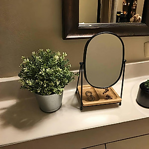 JOYOEIKON Tabletop 5x/1x Magnifying Makeup Mirror with Squared Bamboo Tray Small Desk Mirror 360° Rotation Vanity Mirror with Stand Desktop Cosmetic Mirror