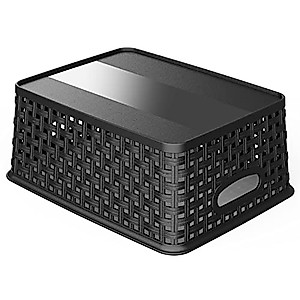 WYT Woven Storage Organizer Basket, 6-Pack Black Plastic Weave Baskets, 10.1 x 7.55 x 4.1
