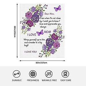 Gifts for Mom, Mom Gifts from Daughter Son, Mom Birthday Gifts, Mother's Day Blanket Gifts for Mom, Soft Warm Purple Flowers Butterfly Flannel Throw Blankets for Mom 60''x50''