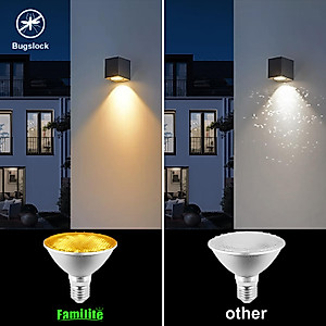 Familite LED Bug Light Bulbs, 1900K Yellow Outdoor PAR30 Flood Lights, Dusk to Dawn Auto On/Off Porch Lights, Waterproof, Replace up to 100W for Garage Hallway Yard Porch, 2 Pack (1900K Amber)