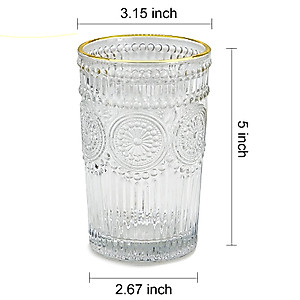 TOSSOW Vintage Sunflower Glass Cups, Glassware Drinking Set of 2, Coffee Wine Clear Mug(15.5 oz)