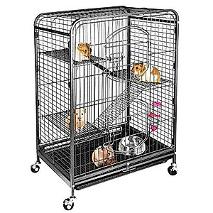 ZENY 37-inch Metal Ferret Chinchilla Cage with 2 Front Doors 4 Levels Small Animal Hutch for Squirrel/Rabbit/Rat Indoor Outdoor Use, Black