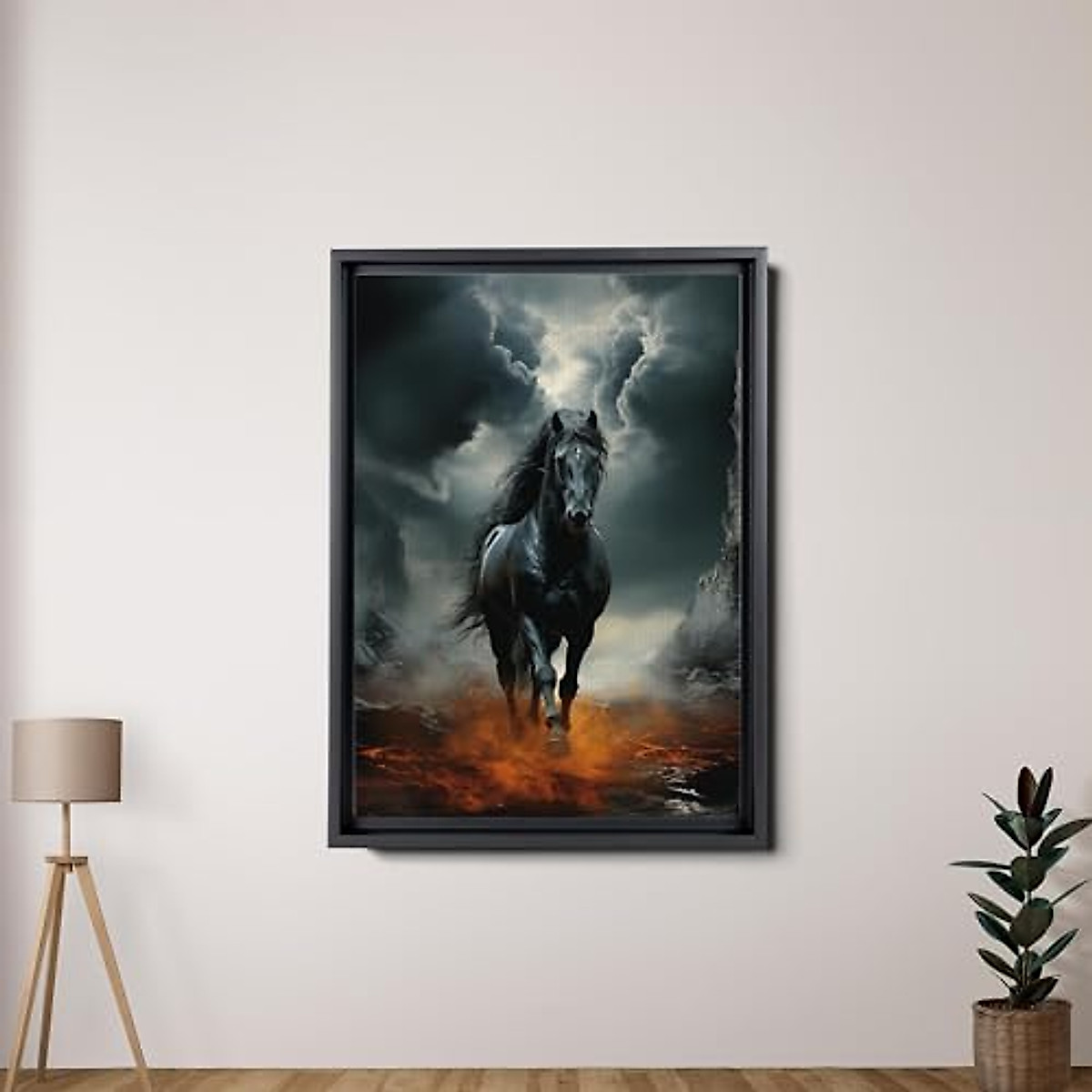 Majestic Black Stallion Galloping In The Clouds, Black Horse On Salt Flats, Canvas Print, Black Horse Print, Black Horse Wall Art, Canvas Prints, Wall Decor