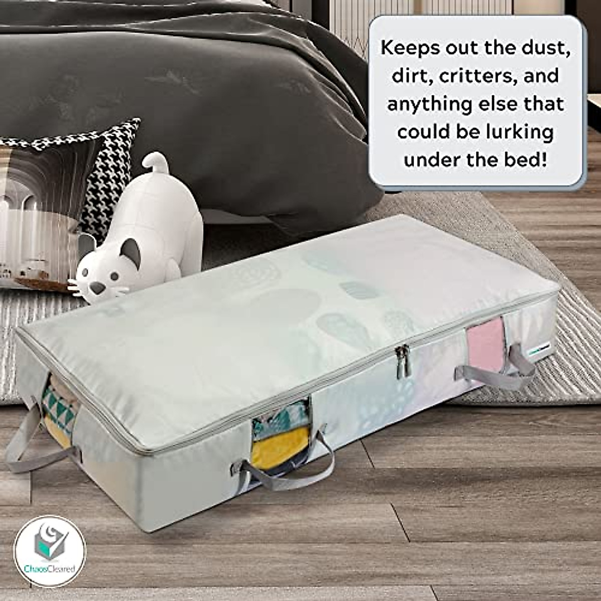 Under Bed Storage Containers for Toys, Clothes, Shoes etc. Underbed Organizer Bag that slides Under the bed without friction or wheels. Low profile 6" height is great for under the couch or other small spaces.