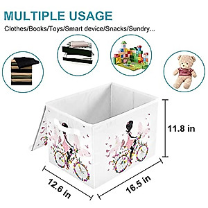 CaTaKu Romantic Butterflies Storage Bins with Lids and Handles, Fabric Large Storage Container Cube Basket with Lid Decorative Storage Boxes for Organizing Clothes