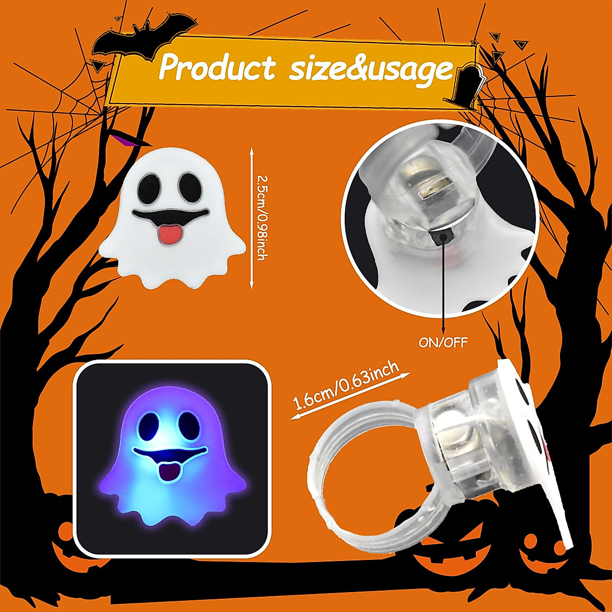 Halloween Light Up Rings 50Pcs Halloween Party Favors Light Up Toys luminous Flash Finger LED Rings Blinking Jelly Rubber Rings for Kids Adults