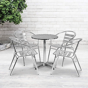 Flash Furniture 23.5'' Round Aluminum Indoor-Outdoor Table Set with 4 Slat Back Chairs