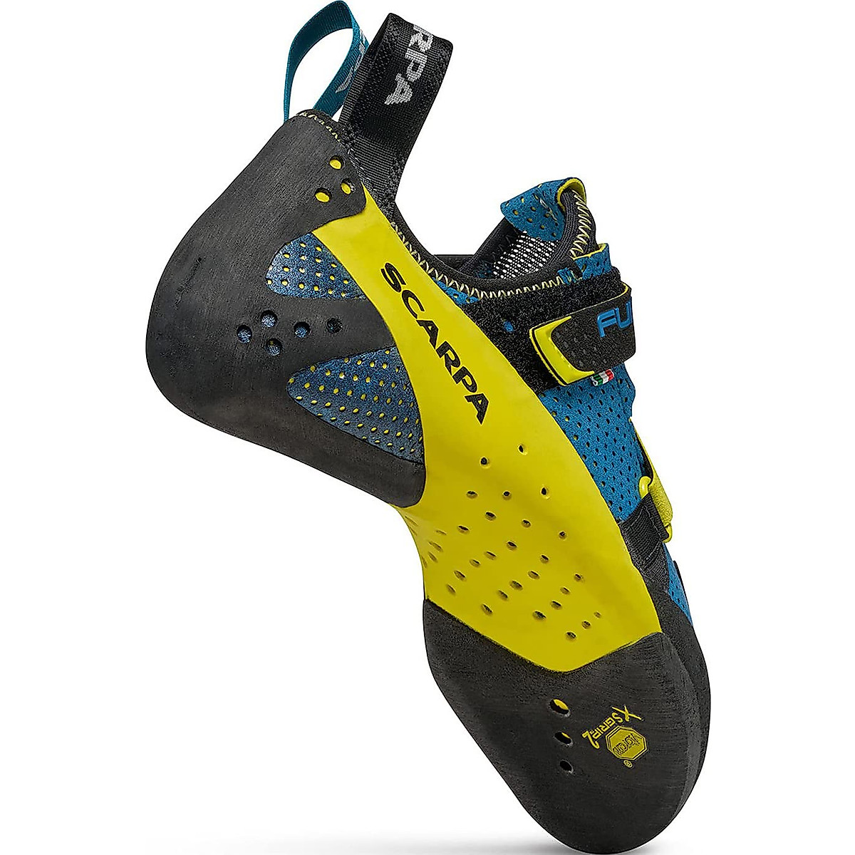 SCARPA Furia Air Rock Climbing Shoes for Sport Climbing and Bouldering - Specialized Performance for Sensitivity and Breathability - Baltic Blue/Yellow - 7-7.5