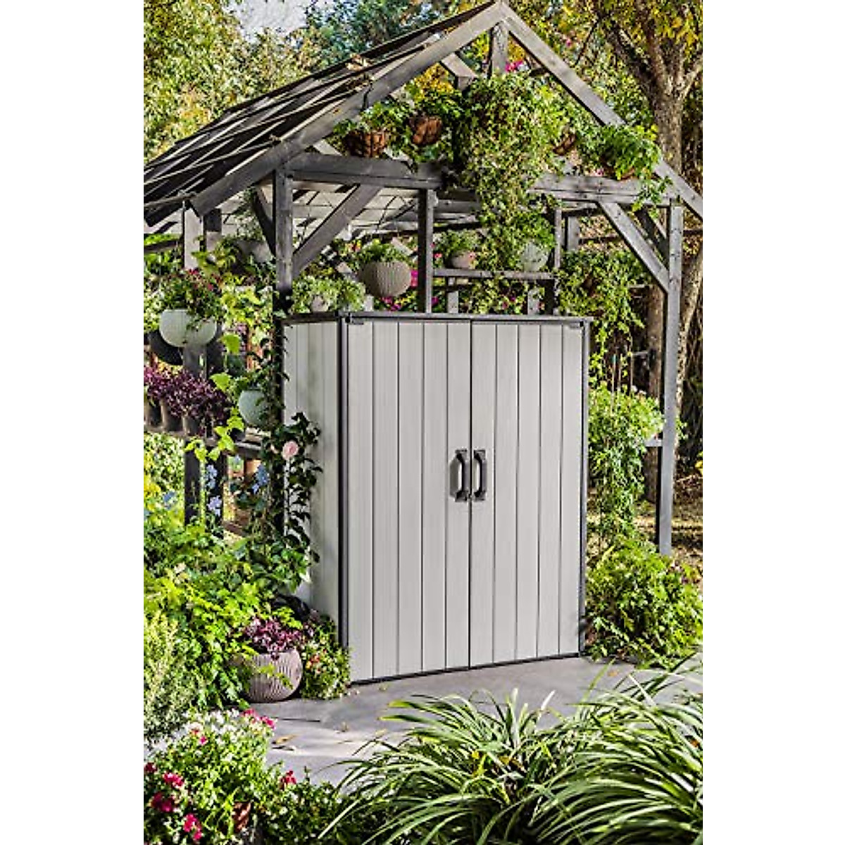 Keter Premier Tall Resin Outdoor Storage Shed for Patio Furniture, Pool Accessories, and Bikes