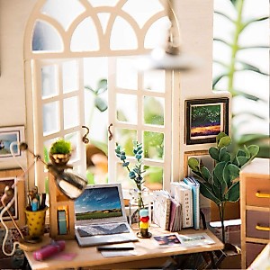 Hands Craft DIY Miniature Dollhouse Kit – Soho Time 3D Model Wooden Furniture Tiny House Building with LED Lights Wood Pre Cut Pieces Puzzle 1:24 Scale for Teens and Adults DGM01