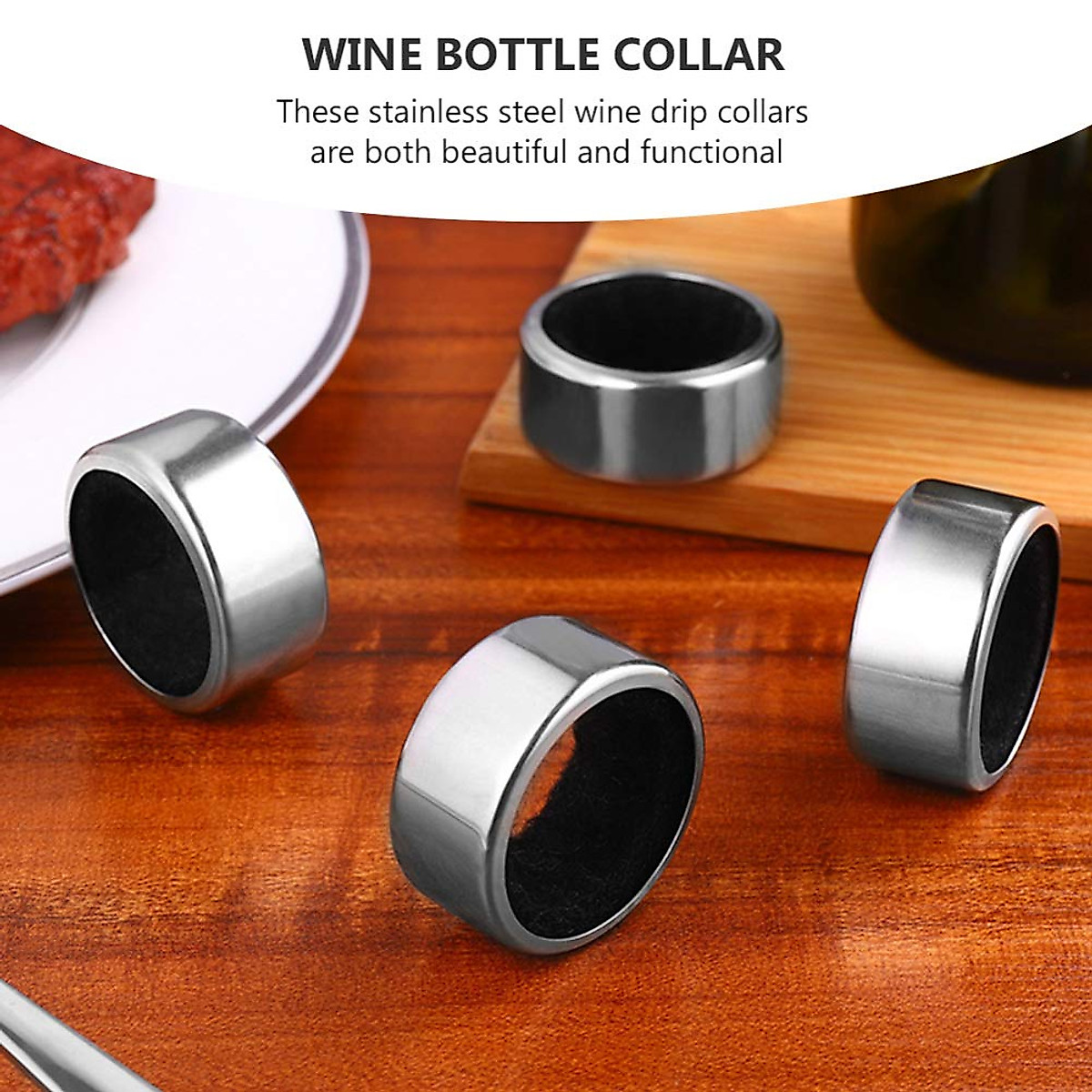 Cabilock 12Pcs Red Wine Drip Stop Ring Stainless Steel Leak- Proof Wine Bottle Collar Rings Anti- overflow Wine Drip Catcher for Home Bar Party Supplies