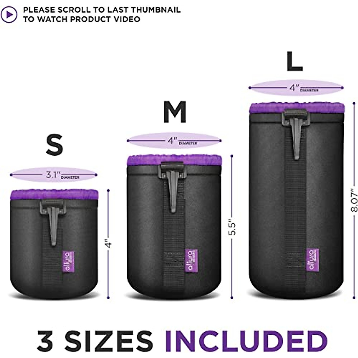 Altura Photo (3 Pack) Thick Protective Neoprene Pouch Set for DSLR Camera Lens (Canon, Nikon, Pentax, Sony, Tamron, Sigma, Olympus, Panasonic, Fuji) - Includes: Small, Medium and Large Pouches