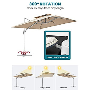 JEAREY 11FT All-Aluminum Cantilever Patio Umbrella Deluxe Large Outdoor Square Umbrella Double Top Offset Hanging Umbrella Heavy Duty Pool Umbrella with Brand Crank & 6 Gears Lift System for Deck Yard Patio Garden Lawn Market, Beige