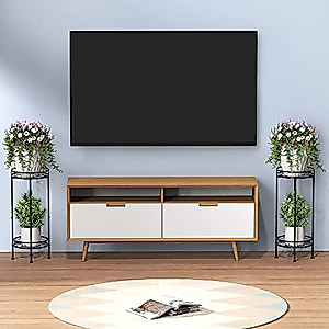 Skycarper 2 Tier Plant Stand Rack Organizer Indoor Outdoor Multiple Holder with Adjustable Height Rubber Stopper,Black