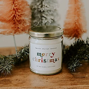 Sweet Water Decor Merry Christmas Soy Candle | Apple Cider, Cinnamon, Fresh Cut Christmas Tree and Cookies Scented Candles for Home | 9oz Clear Jar, 40+ Hour Burn Time, Made in The USA