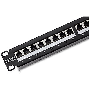 TRENDnet 24-Port Cat6A Shielded Patch Panel, 1U 19" Metal Housing, 10G Ready, Cat5e,Cat6,Cat6A Compatible, Cable Management, Color-Coded Labeling for T568A and T568B Wiring, Black, TC-P24C6AS