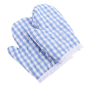 cabilock Oven Mitts Glove Heat Insulation Mitts Red Grid Kitchen Microwave Oven Gloves Mitts Anti-scald Baking Gloves for Children Adult Cooking Gloves, 1 Pair, 7x4.7 inch (Sky-blue)