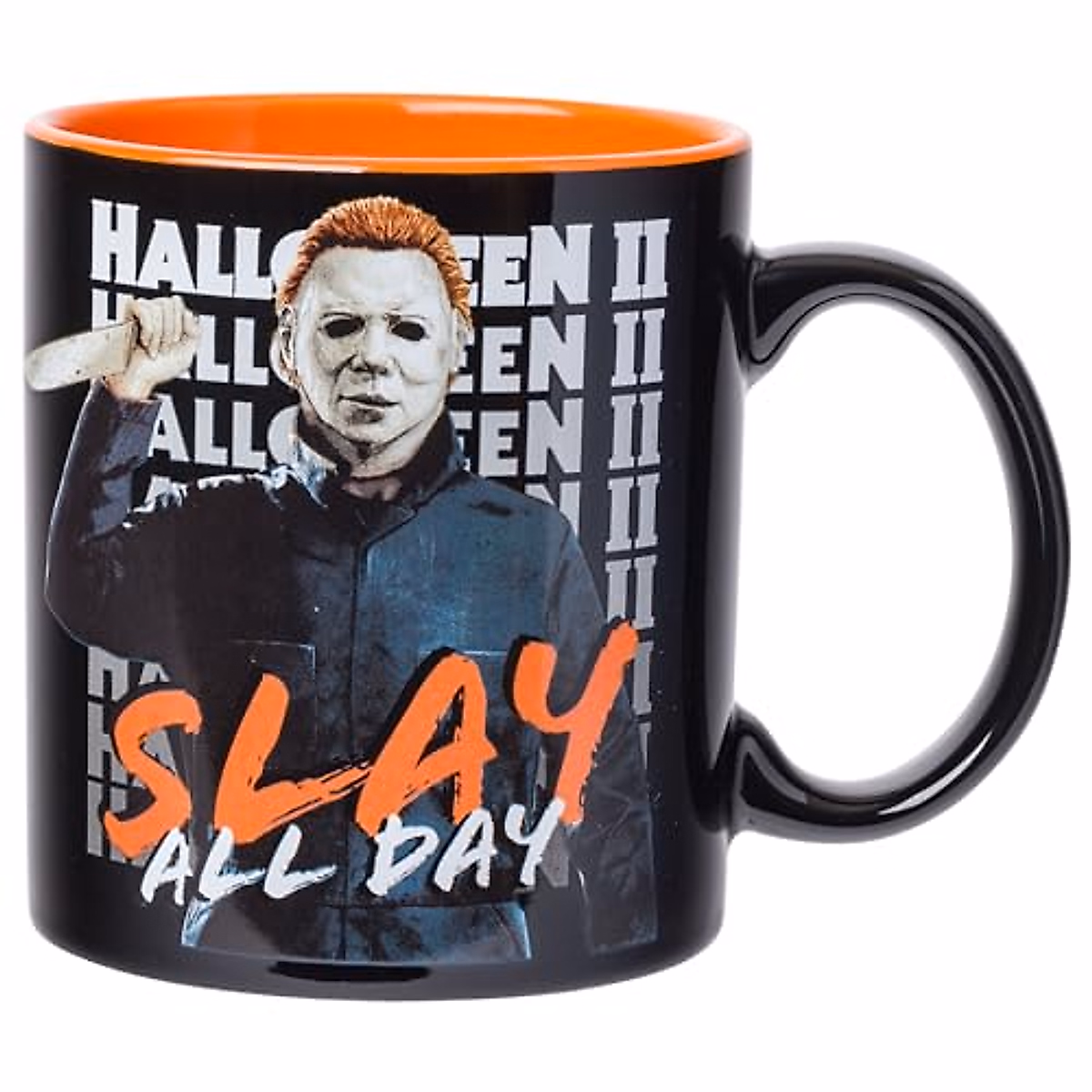 Silver Buffalo Hallowen II Slay All Day Scary Ceramic Mug with Sculpted Handle, 20 Ounces