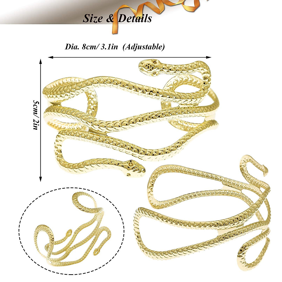 RechicGu Gold Chic Egypt Cleopatra Swirl Snake Arm Cuff Armlet Armband Open Bangle Bracelet