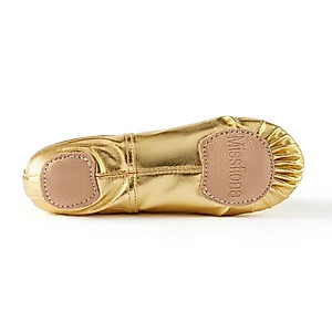 Polka Dot Leather Ballet Belly Slippers Dance Shoes Split-Sole Gymnastics Yoga Shoes(7, Gold Band)