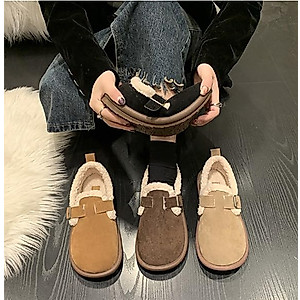Women's Plush Round Toe Slip-On Shoes, Women's Plush Round Toe Slip-On Orthopedic Shoes, Winter House Slippers, Winter Women'S Comfyslippers, Warm Cotton Shoes (Khaki,40)