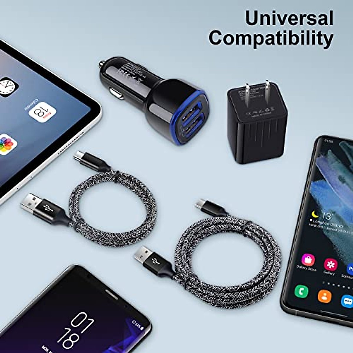 Fast Charger Type C Charging Block USB Wall Plug Android Phone Fast Car Charger Adapter C Type Charging Cable 3FT 6FT for Samsung Galaxy S23 S22 Plus S22 Ultra S21 FE S20 S10 A10e A11 A12 A13 A21 A51