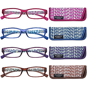 Madison Avenue 4 Pack Multicolor Blue Light Blocking Reading Glasses for Women Spring Hinge +1.75