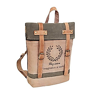 Ruzioon Upcycled Canvas & Cowhide Leather Roll Backpack, Canvas & Cowhide Leather Backpack for Men’s and Women’s, Canvas & Cowhide Leather Travel Backpack, Canvas Weekend backpack