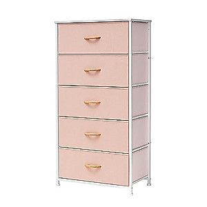 JOINHOM Dresser Storage Tower with Drawers, Fabric Tall Dresser Drawer for Bedroom, Office, Entryway, Living Room and Closet- Sturdy Steel Frame, Easy Pull Bins & Wooden Top