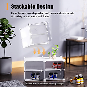 Gbonklong 3-Tier Home Shoes Storage Rack Organizer Stackable Shoes Cabinet Stand White, Plastic Adjustable Box Shelves Stackable Detachable Diy Standing for Bedroom, Utility Room, Living Room