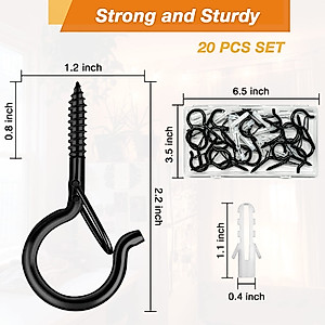 msiori 20 PCS Q-Hanger, Screw Hooks for Outdoor String Lights - Outdoor Hooks with Safety Buckle, Easy Release - Screw Hooks for Hanging Patio Lights, Christmas Lights & Plants