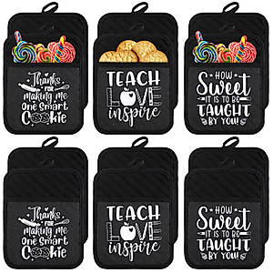 12 Pcs Christmas Teacher Appreciation Gifts Funny Pot Holders with Pockets Heat Resistant Potholder Teacher Oven Mitt Gift Cookies Oven Pads with Hanging Loop for Thanking Baking Cooking, 7 x 9 Inch