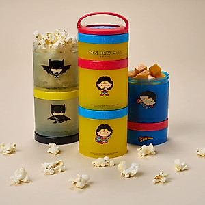 Whiskware Justice League Stackable Snack Containers for Kids and Toddlers, 3 Stackable Snack Cups for School or Travel, Batman