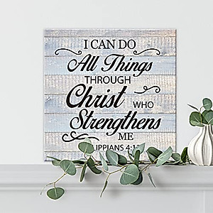 Lameila Bible Verse Sign Inspirational Wall Art Prints Canvas Painting Rustic I Can Do All Things Through Christ Who Strengthens Me Positive Print Country Home Decor 8" x 8"