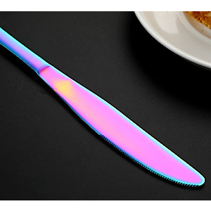 WYT Colorful Dinner Knives Set of 8, Stainless Steel Rainbow Premium Dinner Knife 9.1-Inche, Muticolorful 8-Piece Cutlery Dinner Knives, Mirror Polish, Dishwasher Safe…