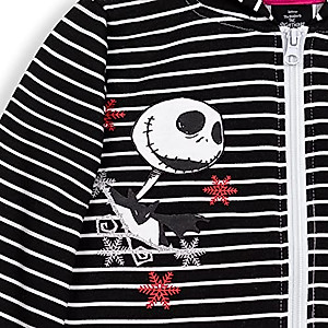 Disney Nightmare Before Christmas Jack Skellington Sally Big Girls French Terry Zip Up Hoodie Black-White 10-12