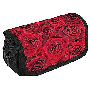 Beautiful Red Roses Pencil Case with Two Large Compartments Pocket Big Capacity Storage Pouch Pencil Bag for School Teen Adult