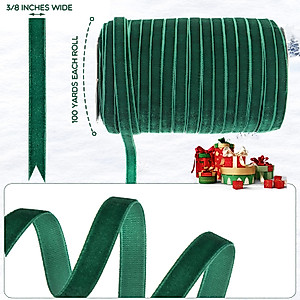 Syhood 100 Yards Christmas Ribbon Spool 3/8 Inch Rustic Crafts Gift Bows Ribbon Velvet Christmas Wreath Bow for Christmas(Green, 3/8 Inch x 100 Yard)