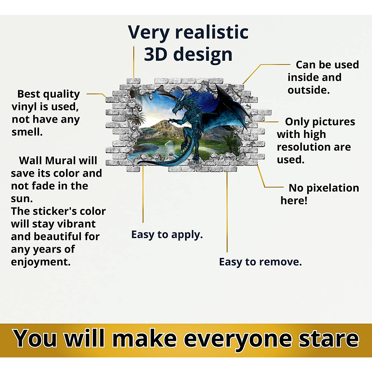 Dragon Wall Decal, Dragon Removable Vinyl Sticker, Dragon Wall Mural, Peel and Stick, Dragon Bedroom Decor C2136